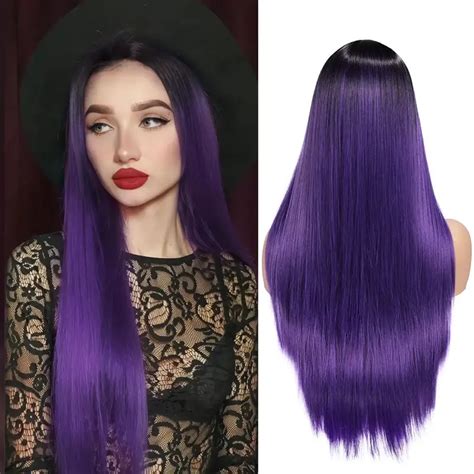 Rainbow Wigs Women Black Blue Purple Long Straight Colored Temu