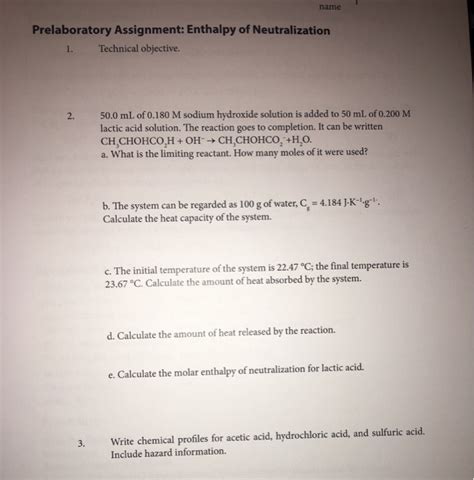 Solved Name Prelaboratory Assignment Enthalpy Of Chegg