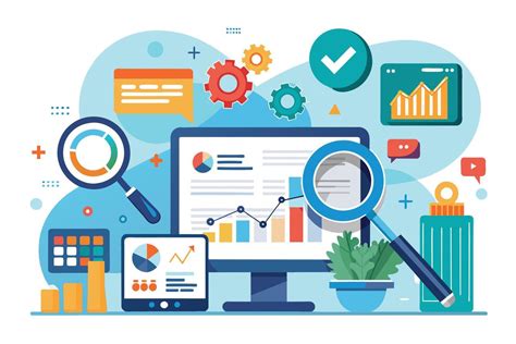 An Illustration Depicting A Modern Desktop Computer With Graphs Charts