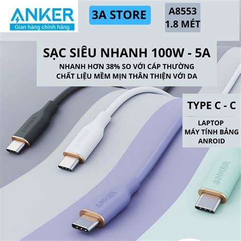 Dây sạc Anker 100W A8552 A8553 type c to c powerline III flow sạc nhanh