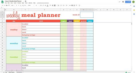 Meal Planning Template Excel