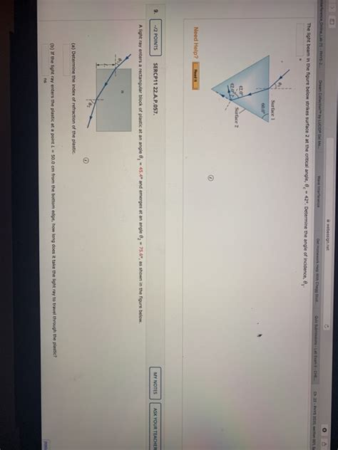 Solved The Light Beam In The Figure Below Strikes Surface 2