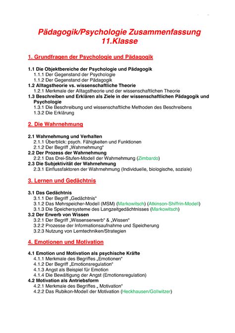 Psychologie Zusammenfassung 1 Semester teil 3 Pädagogik Psychologie