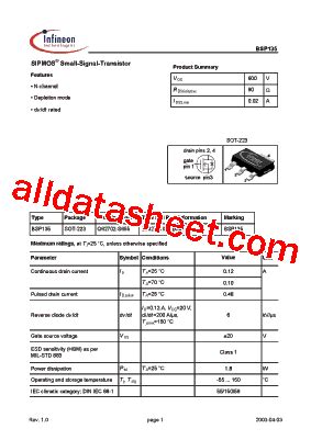 BSP Datasheet PDF Infineon Technologies AG
