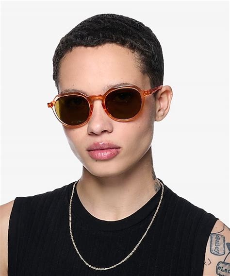 Newleaf Geometric Clear Orange Frame Prescription Sunglasses