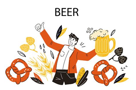 맥주 엠블럼 또는 배지 디자인과 캐릭터 낙서 벡터 일러스트 레이 션이 분리되어 있습니다 10월에 대한 스톡 벡터 아트 및 기타