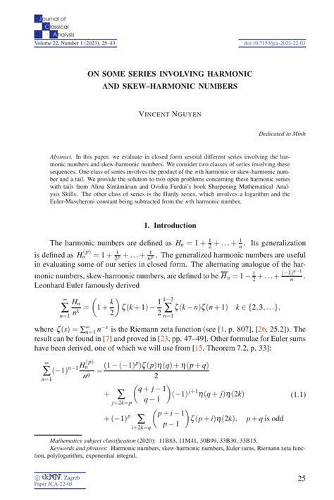 PDF On Some Series Involving Harmonic And Skew Harmonic Numbers