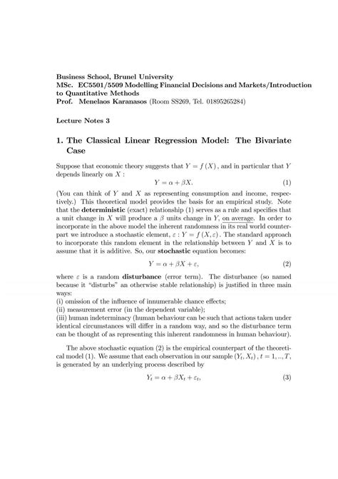 1 the classical linear regression model the bivariate case