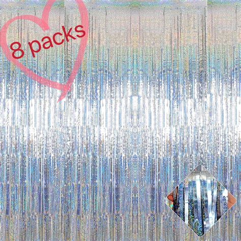 8packs 32x82 Feet Silver Tinsel Curtain Backdrop Foil Fringe