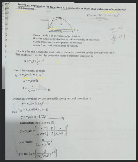 derive an expression for trajectory of a projectile or show that trajecto