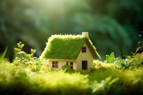 Premium Photo A House With A Green Roof Sits In The Grass