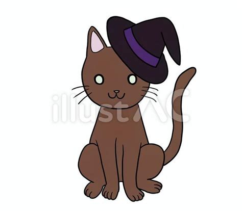 帽子をかぶって座る茶猫（紫）イラスト No 23111606／無料イラストフリー素材なら「イラストac」