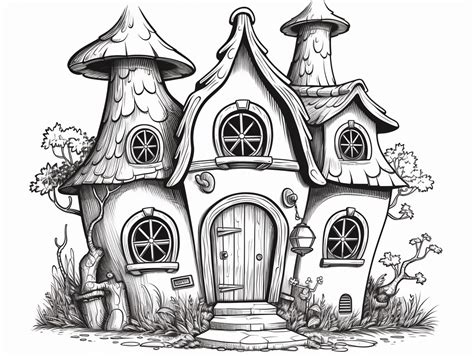 Enchanting Fairy House Coloring Coloring Page