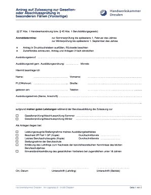 Ausfüllbar Online Antrag auf Zulassung zur Gesellenoder Abschlussprfung