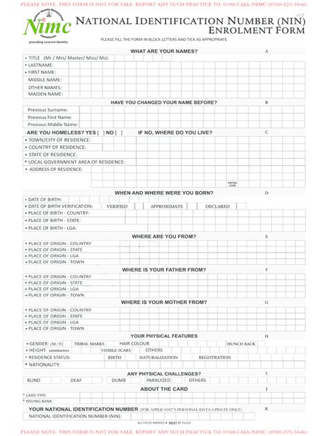 Ng Nimc National Identification Number Nin Enrollment Form Fill And