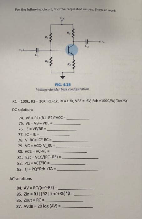 Solved For The Following Circuit Find The Requested Values Chegg Com