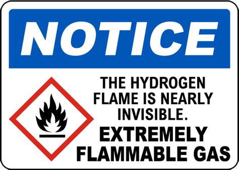 Notice Hydrogen Flame Sign Large Selection And Custom Options