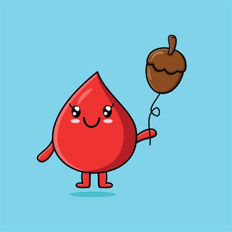 Cute Cartoon Blood Drop Floating With Acorn Vector Art At Vecteezy