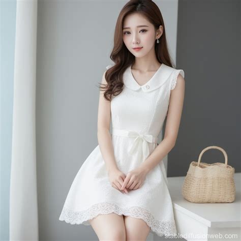 Cute Korean Woman In White Dress Stable Diffusion Online
