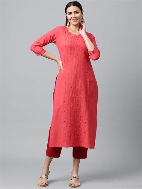 Buy Kami Kubi Women Red Ethnic Motifs Embroidered Thread Work Kurta