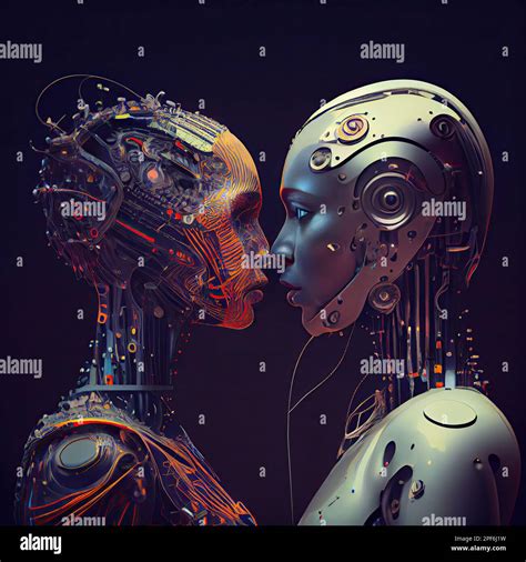 Two Robots One Kissing And The Other Looking At Each Other Humanoids