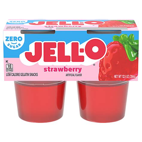 Jell O Gelatin Snacks Low Calorie Zero Sugar Strawberry 125 Oz