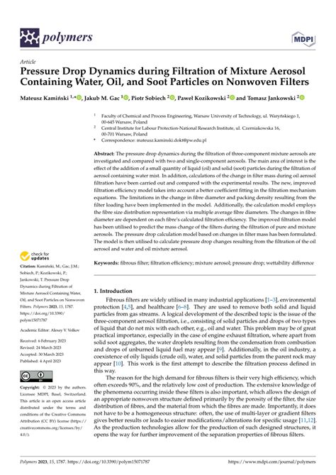 Pdf Pressure Drop Dynamics During Filtration Of Mixture Aerosol