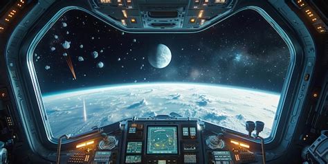 Premium Photo View From A Spaceship Cockpit Overlooking Earth And