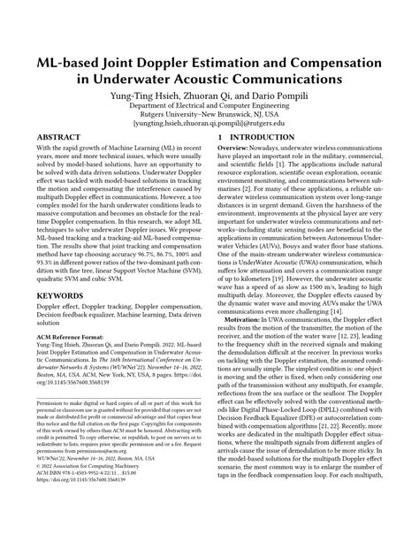 PDF ML Based Joint Doppler Estimation And Compensation In Underwater