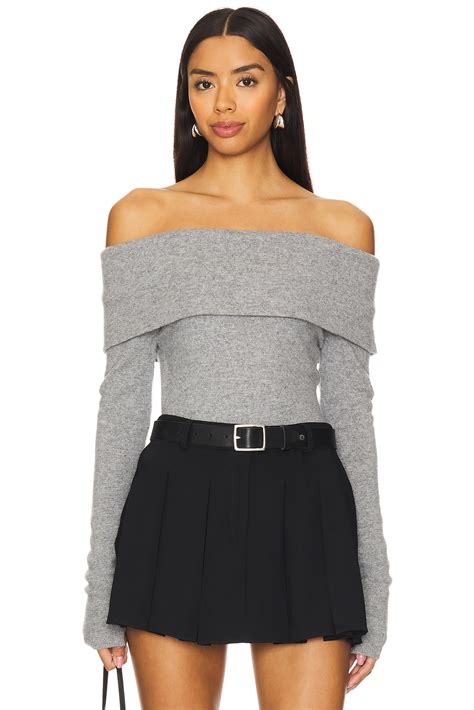 Alice Olivia Coretta Off Shoulder Pullover In Medium Heather Grey