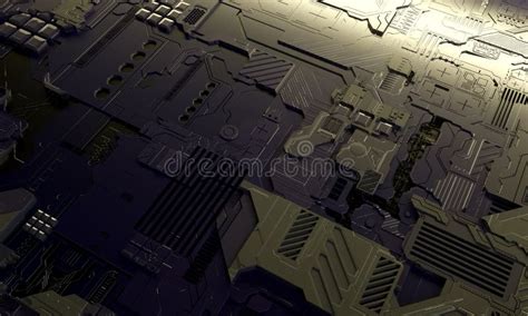 Macro Rendering Of A Futuristic Electronic Printed Circuit Board With