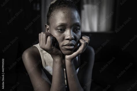 Teen African American Girl At Night Suffering Depression Dramatic