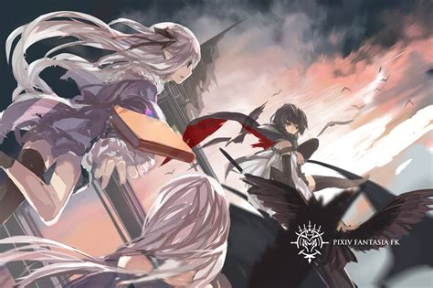 Tapety ilustracja długie włosy białe włosy Anime Dziewcząt anime