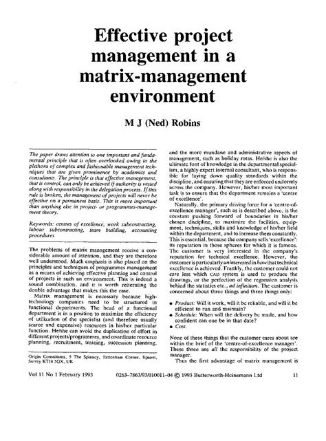 pdf effective project management in a matrix management environment