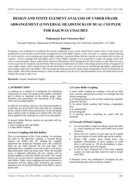 Design And Finite Element Analysis Of Under Frame Arrangement