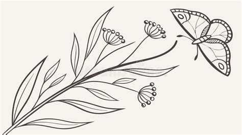 Floral Branch With Butterfly Nature Botanical Illustration Vector Design Generative Ai Stock