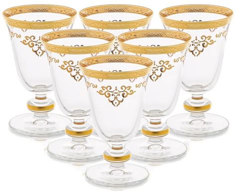 Alice Pazkus Set Of Six 7oz Short Stem Glasses With Gold Design