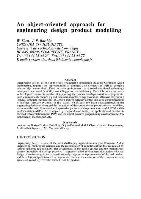 Pdf An Object Oriented Approach For Engineering Design Product Modeling