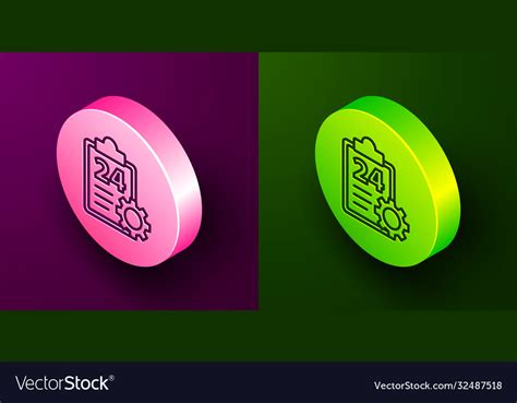 Isometric Line Checklist Clipboard With 24 Hours Vector Image
