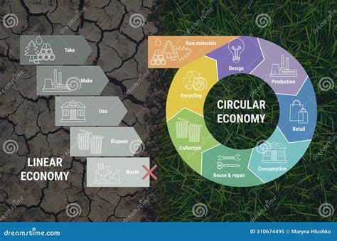 Comparison Of Linear And Circular Economy Infographic On Dry Soil And