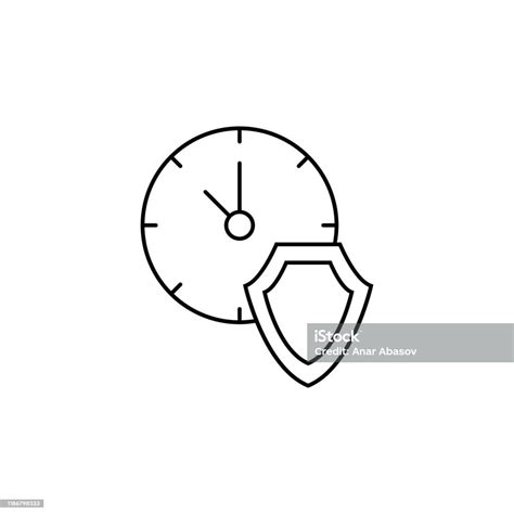 盾牌時間時鐘圖示簡單行圖示的輪廓向量為 Ui 和 Ux網站或移動應用程式向量圖形及更多保安圖片 保安 倒數 商務 Istock