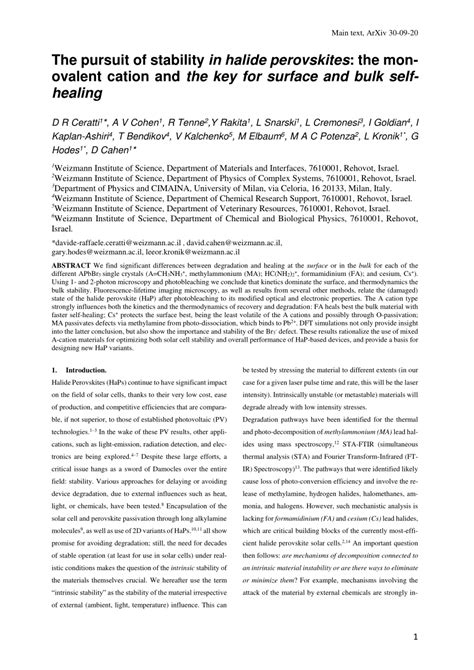 Pdf The Pursuit Of Stability In Halide Perovskites The Monovalent