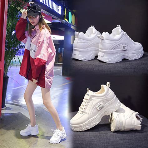 รองเท้าผ้าใบ รองเท้าแพลทฟอร์ม แฟชั่นสำหรับสตรี สีขาว Sd4320 Shopee