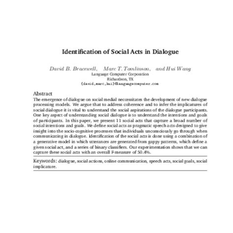 Identification Of Social Acts In Dialogue Acl Anthology