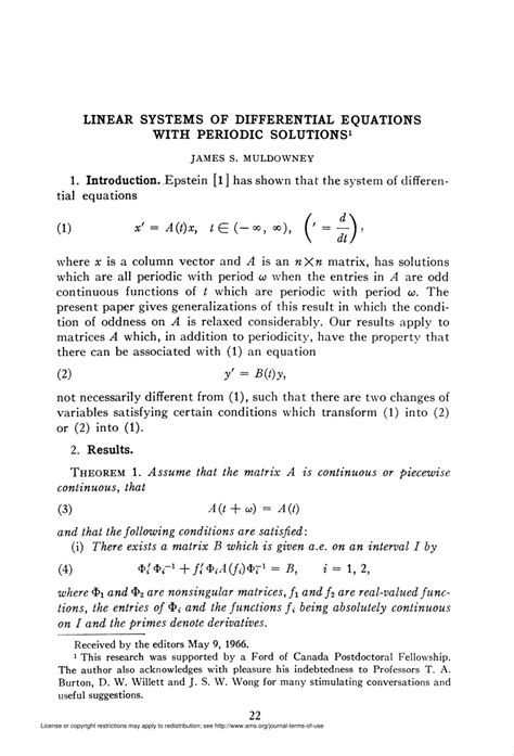 Pdf Linear Systems Of Differential Equations With Periodic Solutions