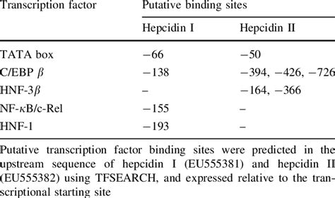 Putative Transcription Factor Binding Sites Download Table
