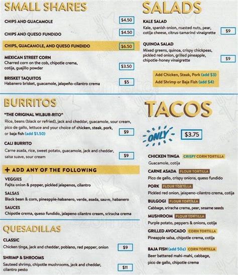 Menu At Wilbur Mexicana Restaurant Toronto