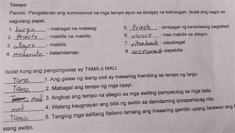 Solved Tempo Panuto Pangalanan Ang Sumusunod Na Mga Tempo Ayon Sa Ibinigay Na Kahulugan