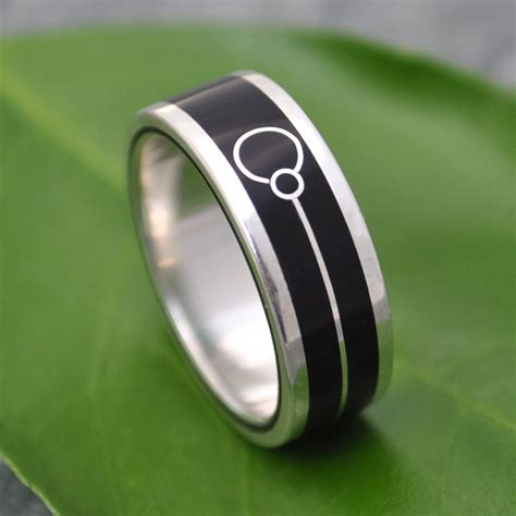 Unity Symbol Ring Wood Inlay Ring Black Wood Wedding Band Custom Symbol