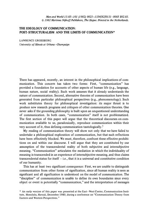 Pdf The Ideology Of Communication Post Structuralism And The Limits